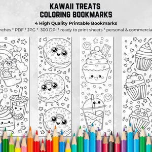 Printable Kawaii Treats Coloring Bookmarks for Adults and Kids, Reading ...
