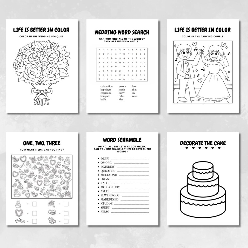 Printable Kids Wedding Activity Pack Wedding Activity Book Coloring ...