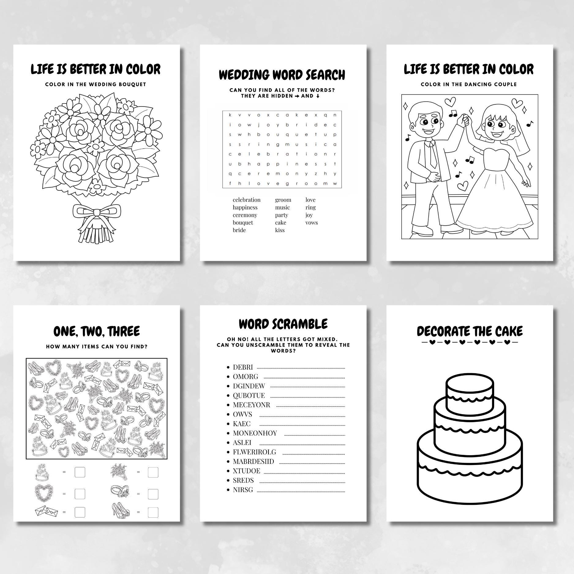 Printable Kids Wedding Activity Pack Wedding Activity Book Coloring ...