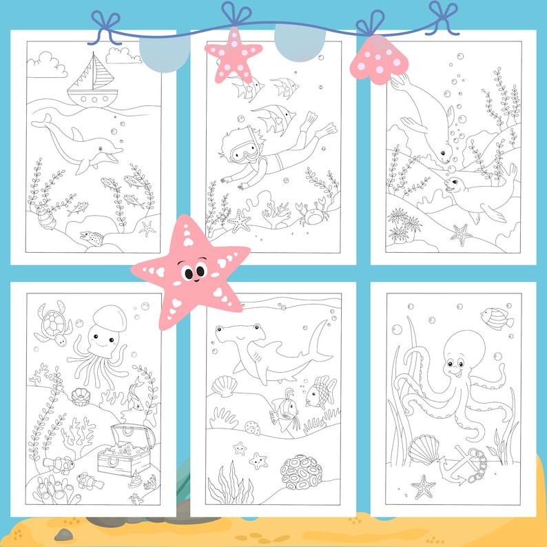 Sea Animal Coloring Book Pages for Kids - Ocean Creature Coloring Book ...