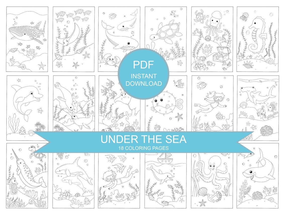 Sea Animal Coloring Book Pages for Kids Ocean Creature Coloring Book ...