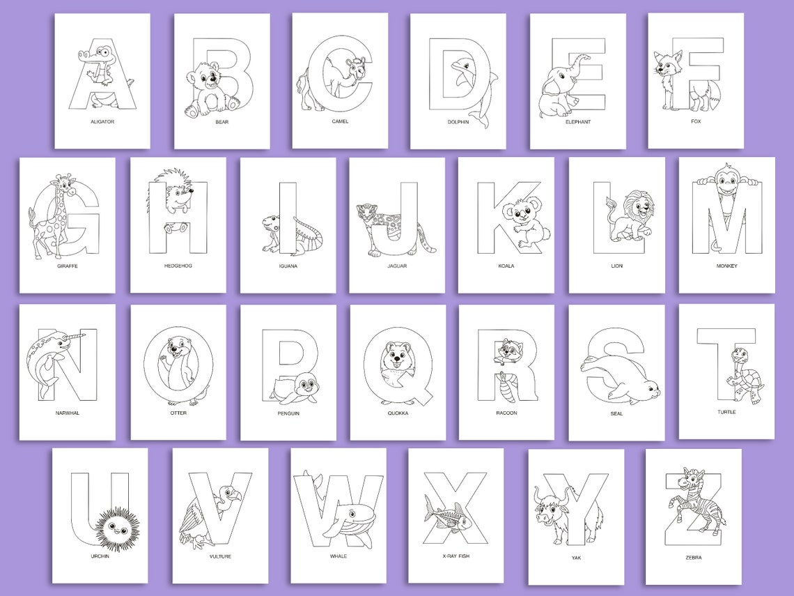 Animal Alphabet Coloring Pages - Instant Download - Educational ...