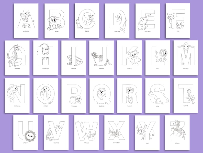 Animal Alphabet Coloring Pages - Instant Download - Educational ...