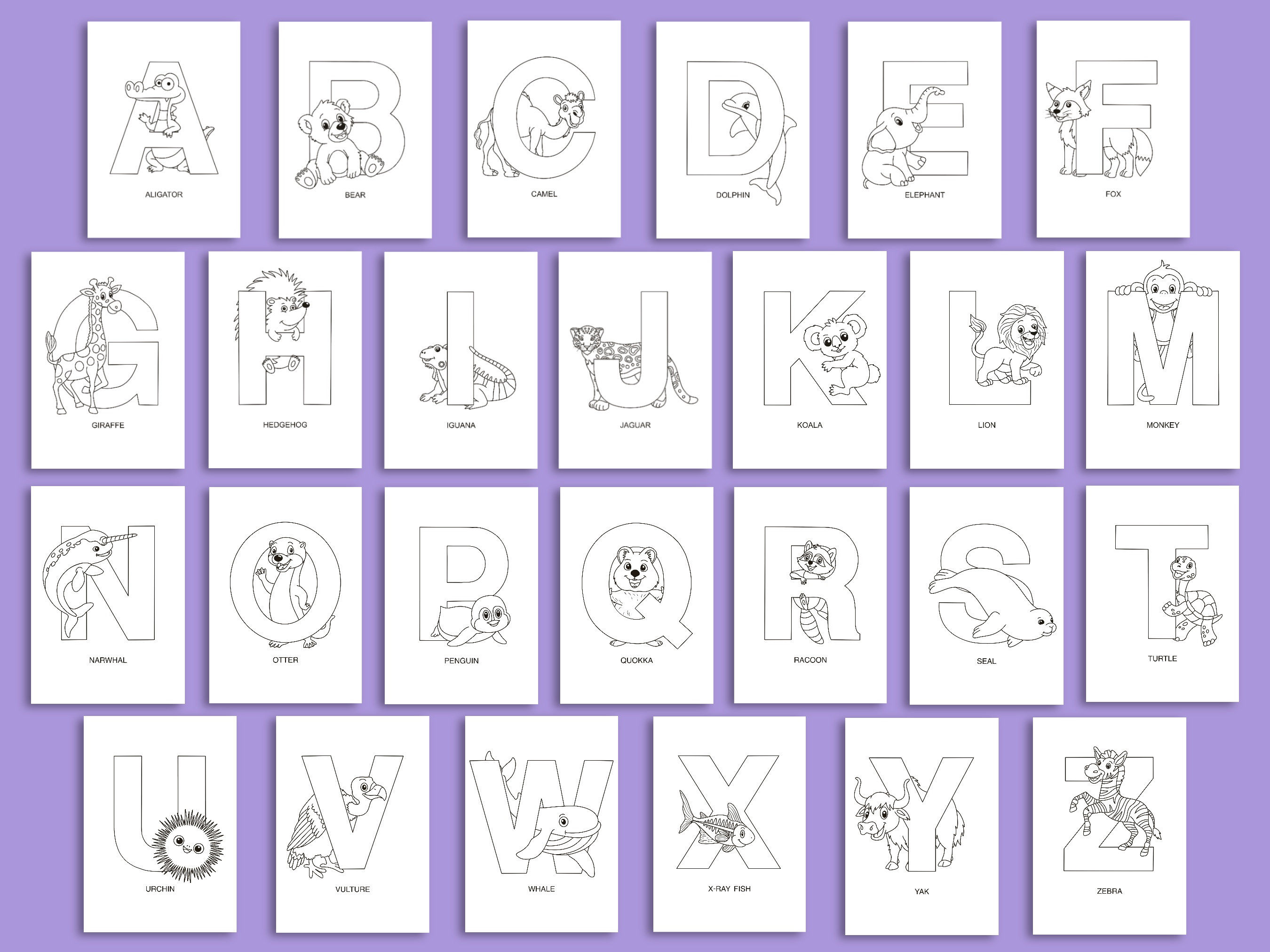 Animal Alphabet Coloring Pages - Instant Download - Educational ...