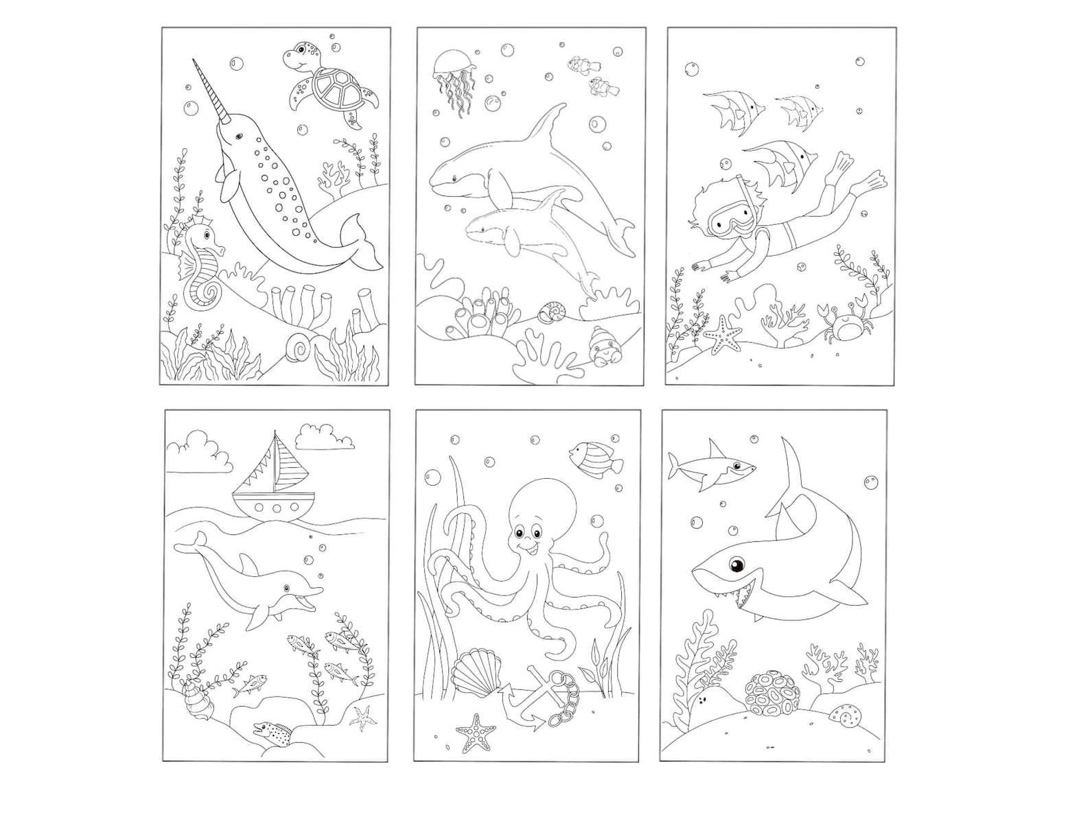 Sea Animal Coloring Book Pages for Kids Ocean Creature Coloring Book ...