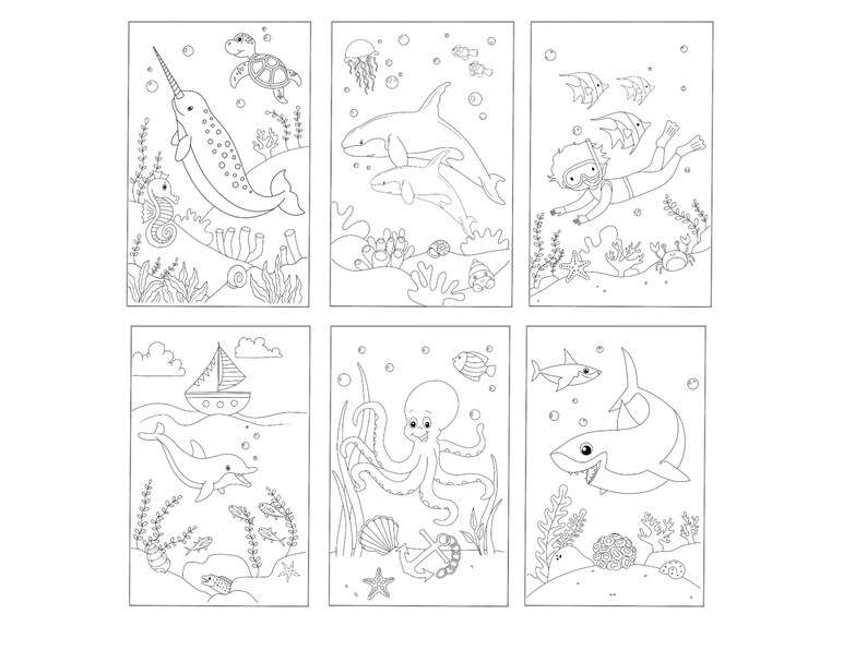Sea Animal Coloring Book Pages for Kids Ocean Creature - Etsy