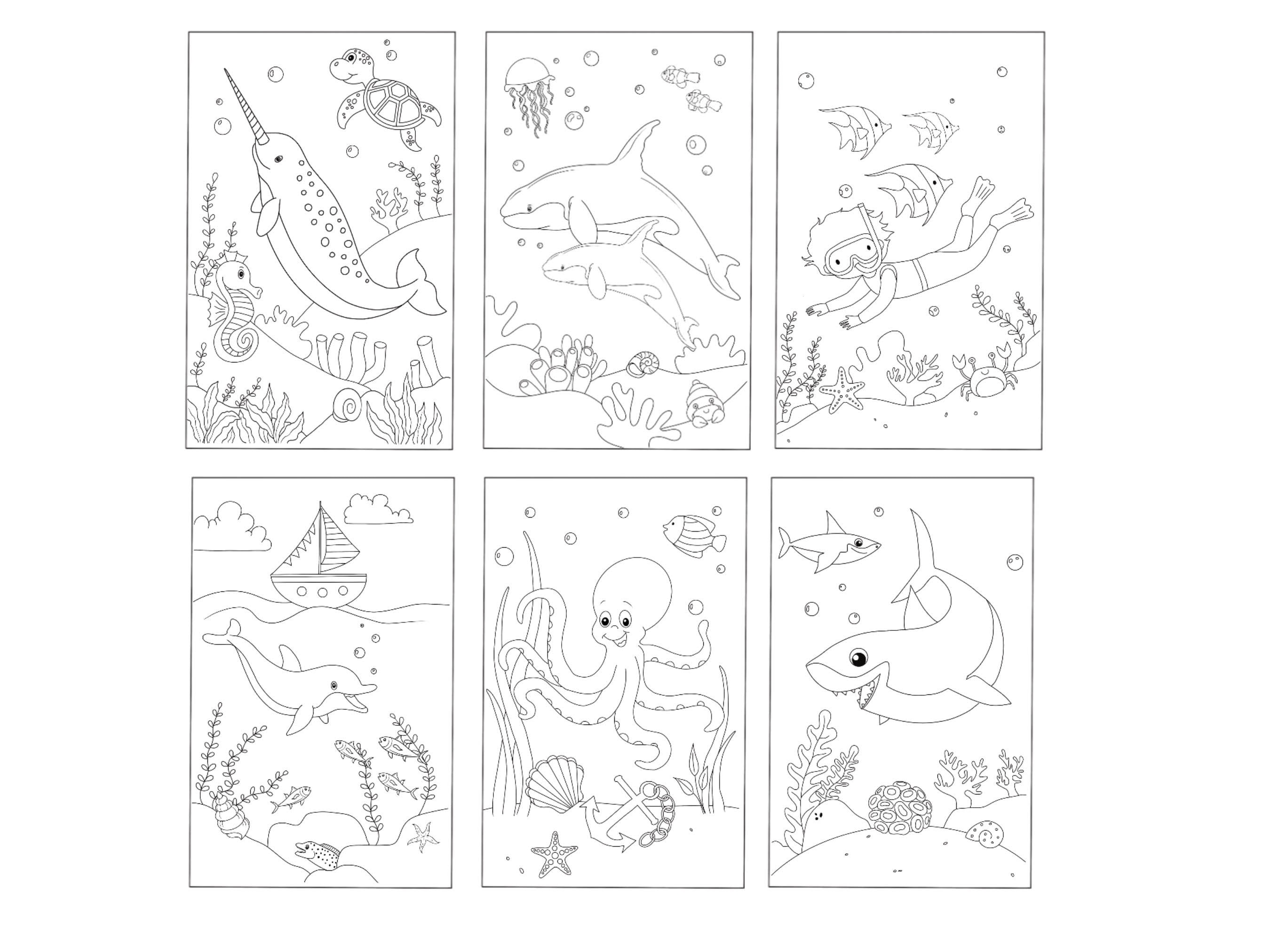 Sea Animal Coloring Book Pages for Kids Ocean Creature Coloring Book ...