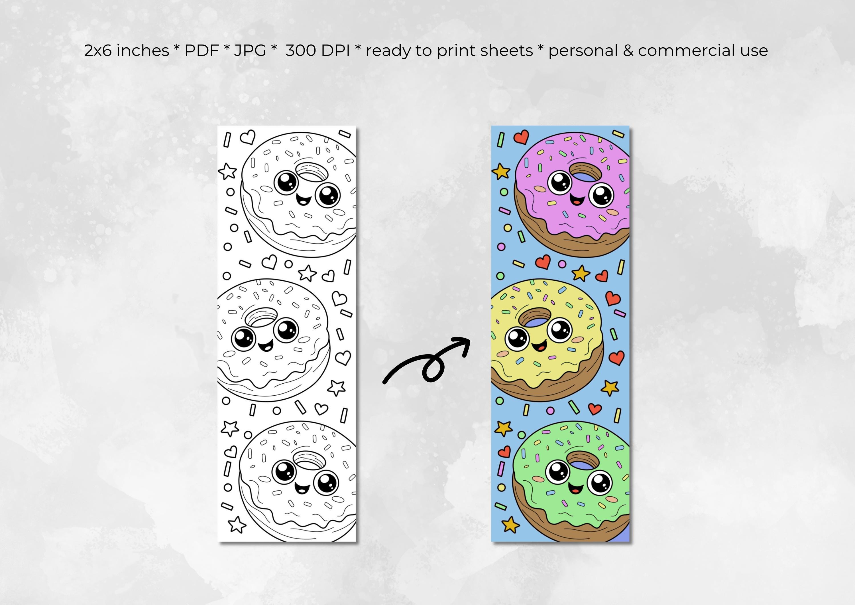 Printable Kawaii Treats Coloring Bookmarks for Adults and Kids, Reading ...