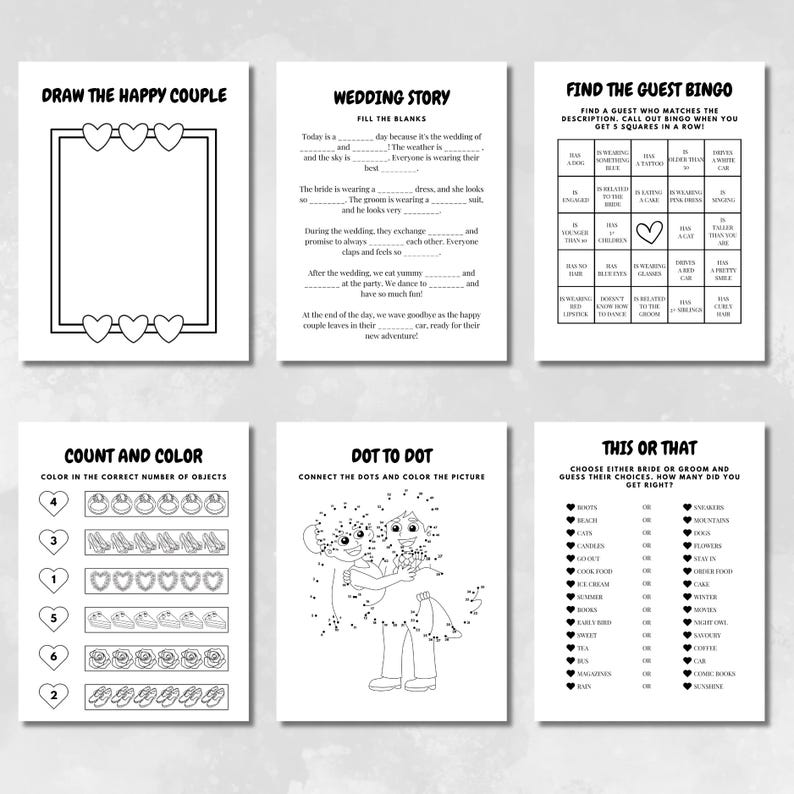 Printable Kids Wedding Activity Pack Wedding Activity Book Coloring ...