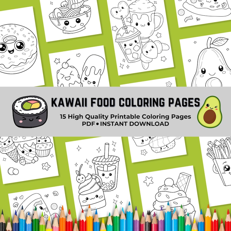 15 Kawaii Food Coloring Book Pages for Kids - Kawaii Coloring Book ...