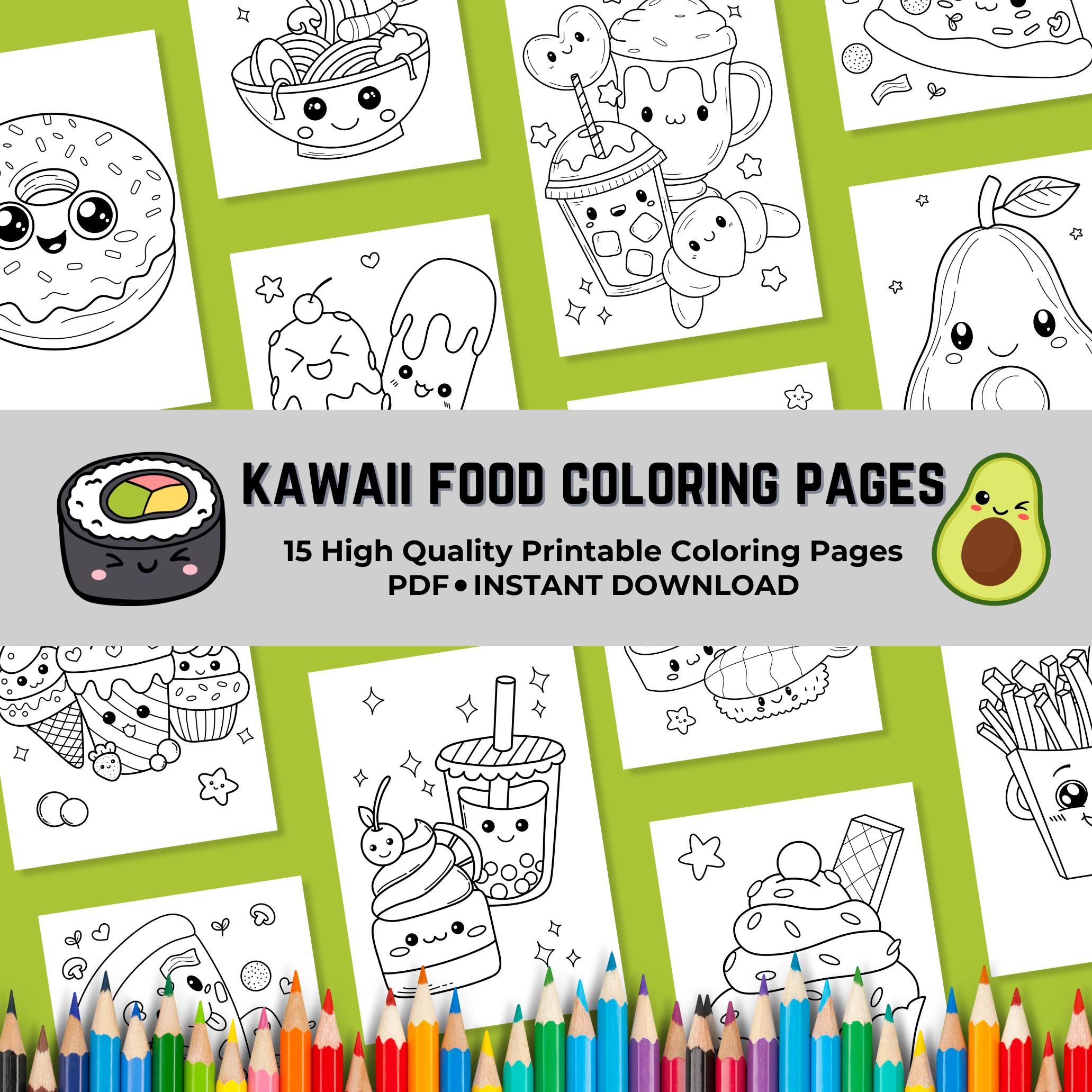 15 Kawaii Food Coloring Book Pages for Kids - Kawaii Coloring Book ...