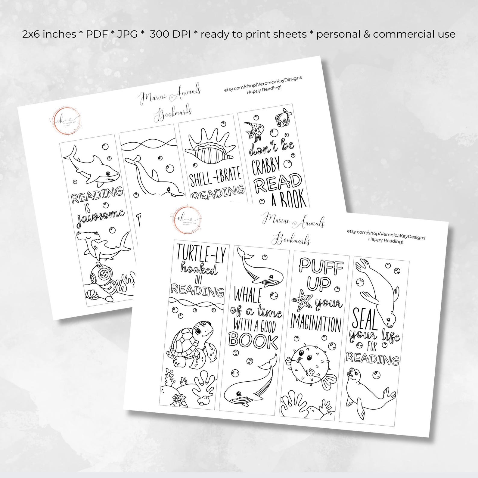 Printable Sea Marine Animals Coloring Bookmarks for Adults and Kids ...