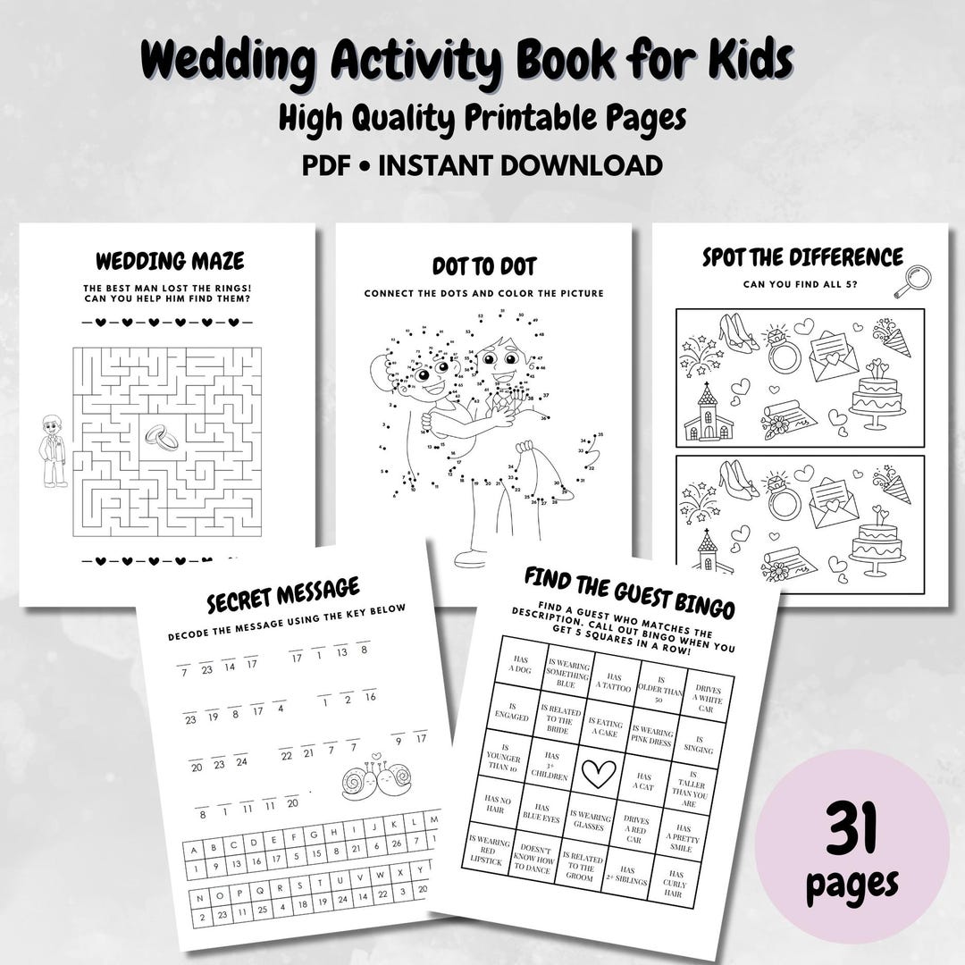 Printable Kids Wedding Activity Pack Wedding Activity Book Coloring ...