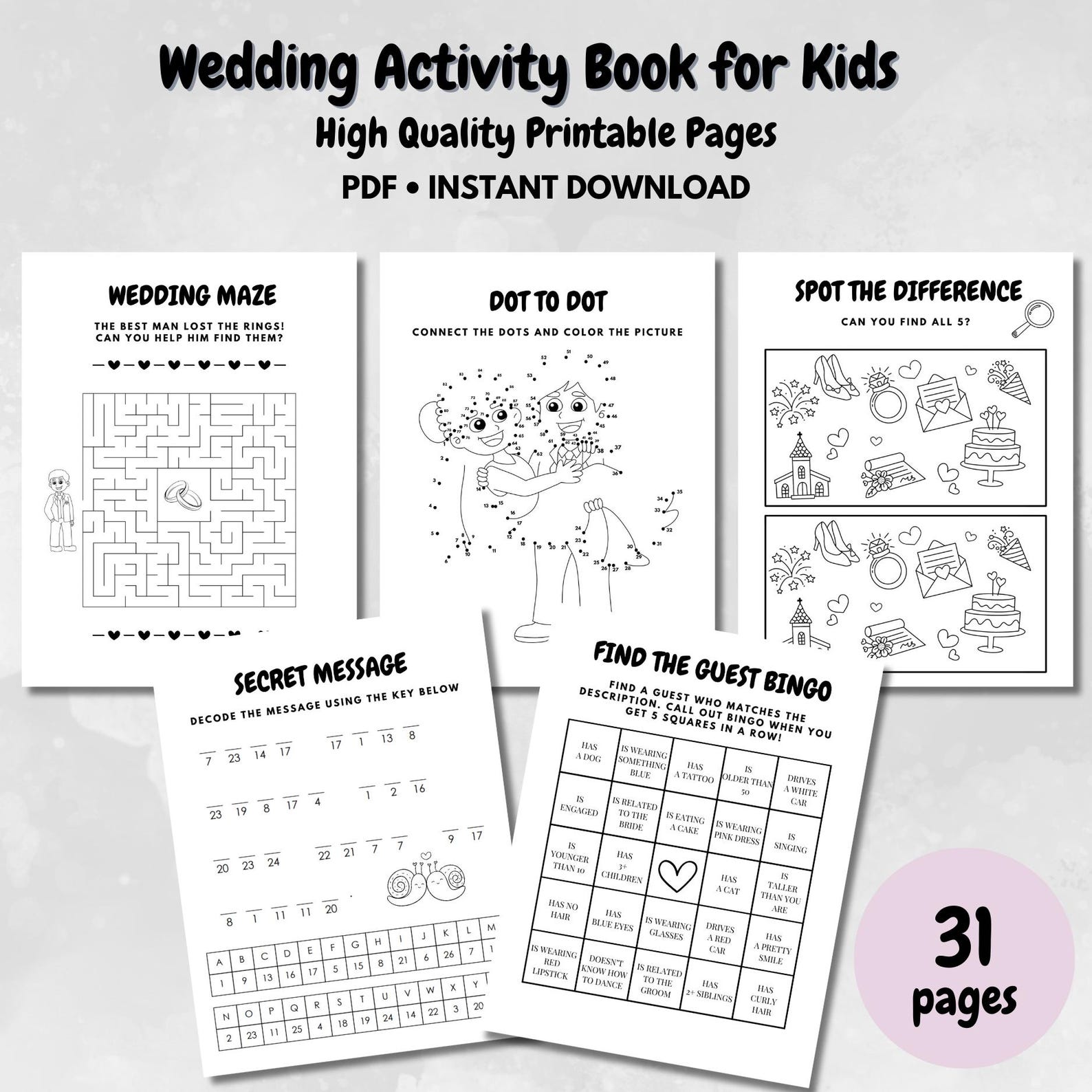 Printable Kids Wedding Activity Pack Wedding Activity Book Coloring ...