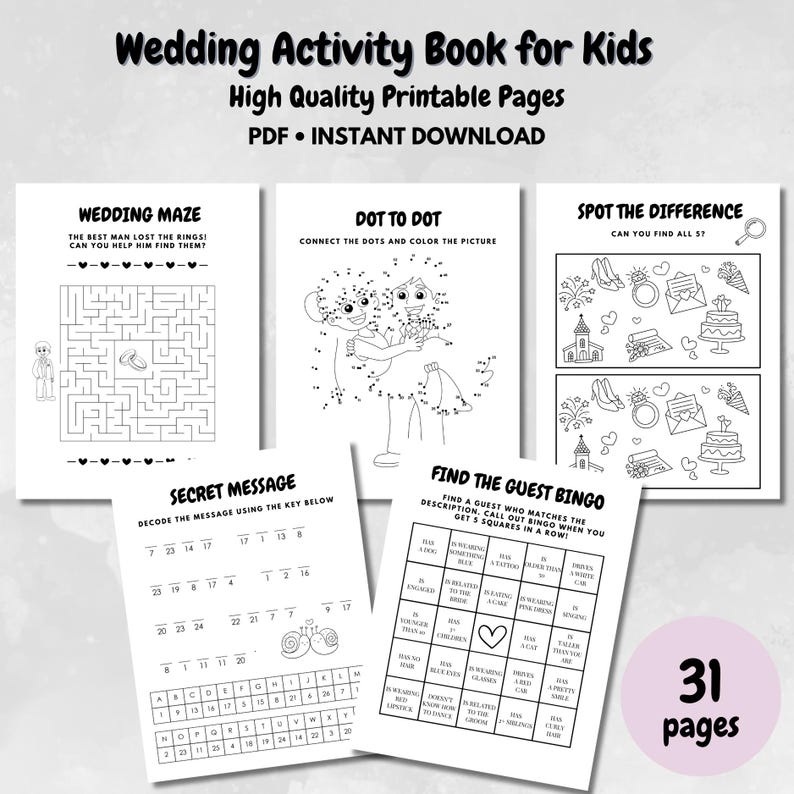 Printable Kids Wedding Activity Pack Wedding Activity Book Coloring ...