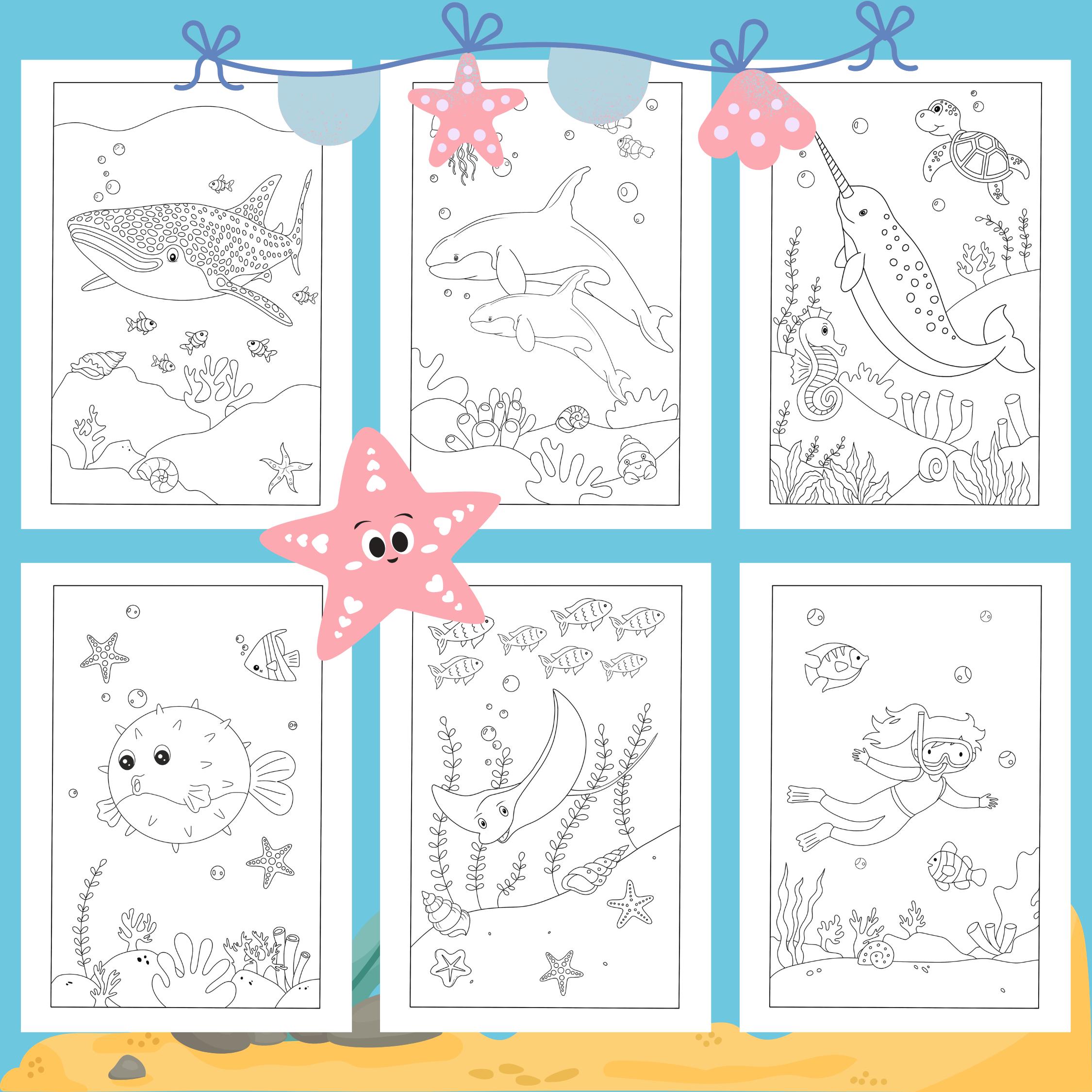Sea Animal Coloring Book Pages for Kids Ocean Creature Coloring Book ...