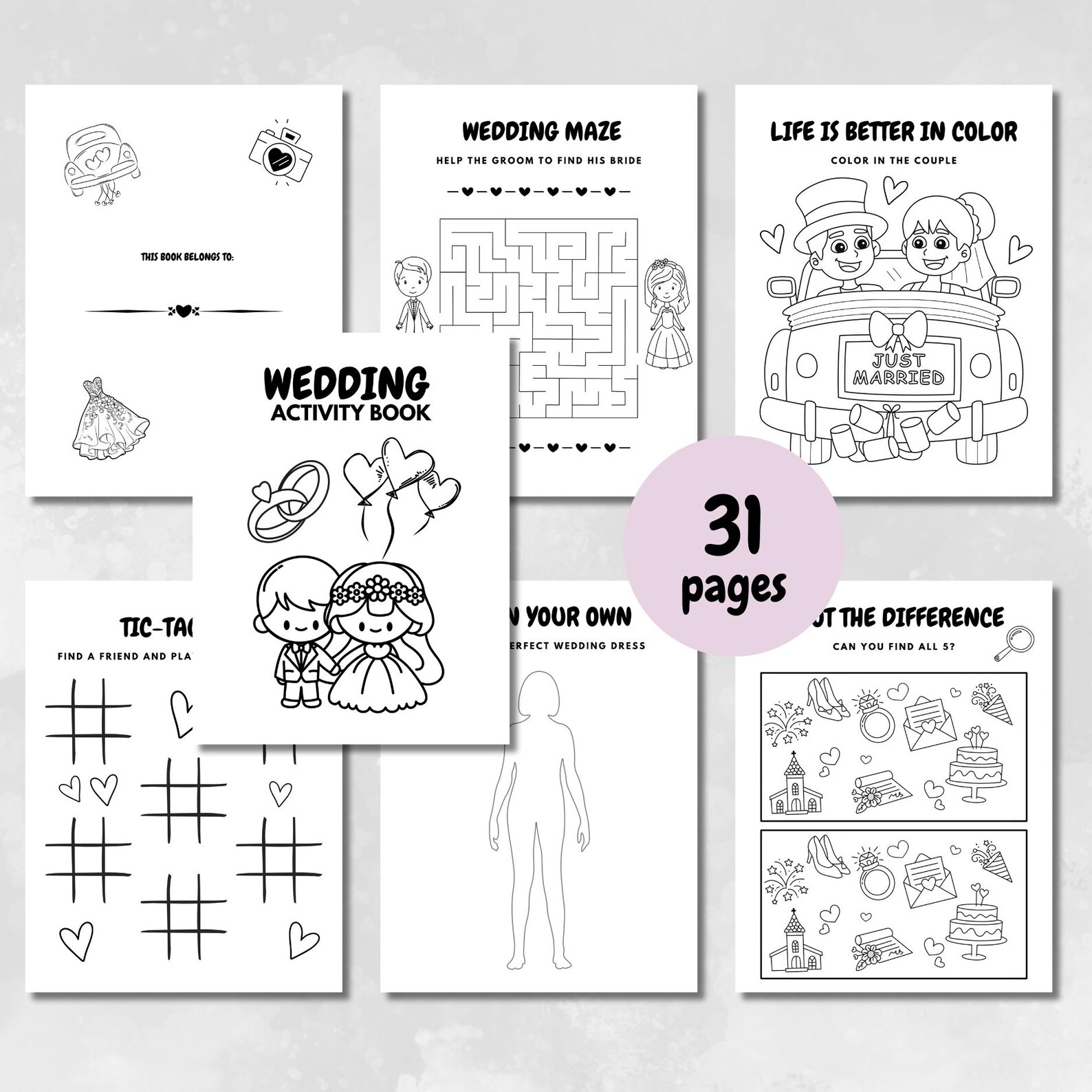 Printable Kids Wedding Activity Pack Wedding Activity Book Coloring ...