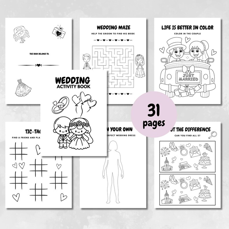 Printable Kids Wedding Activity Pack Wedding Activity Book Coloring ...