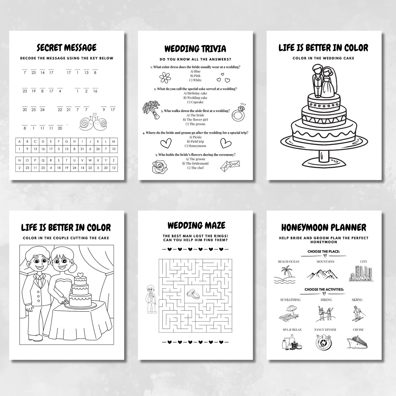 Printable Kids Wedding Activity Pack Wedding Activity Book Coloring ...