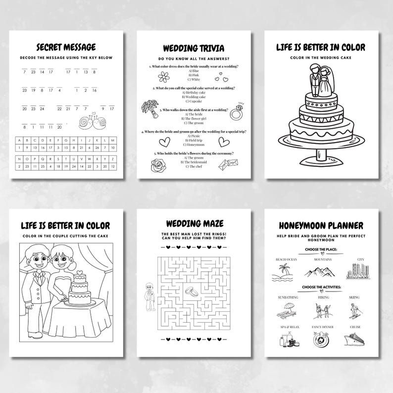 Printable Kids Wedding Activity Pack Wedding Activity Book Coloring ...
