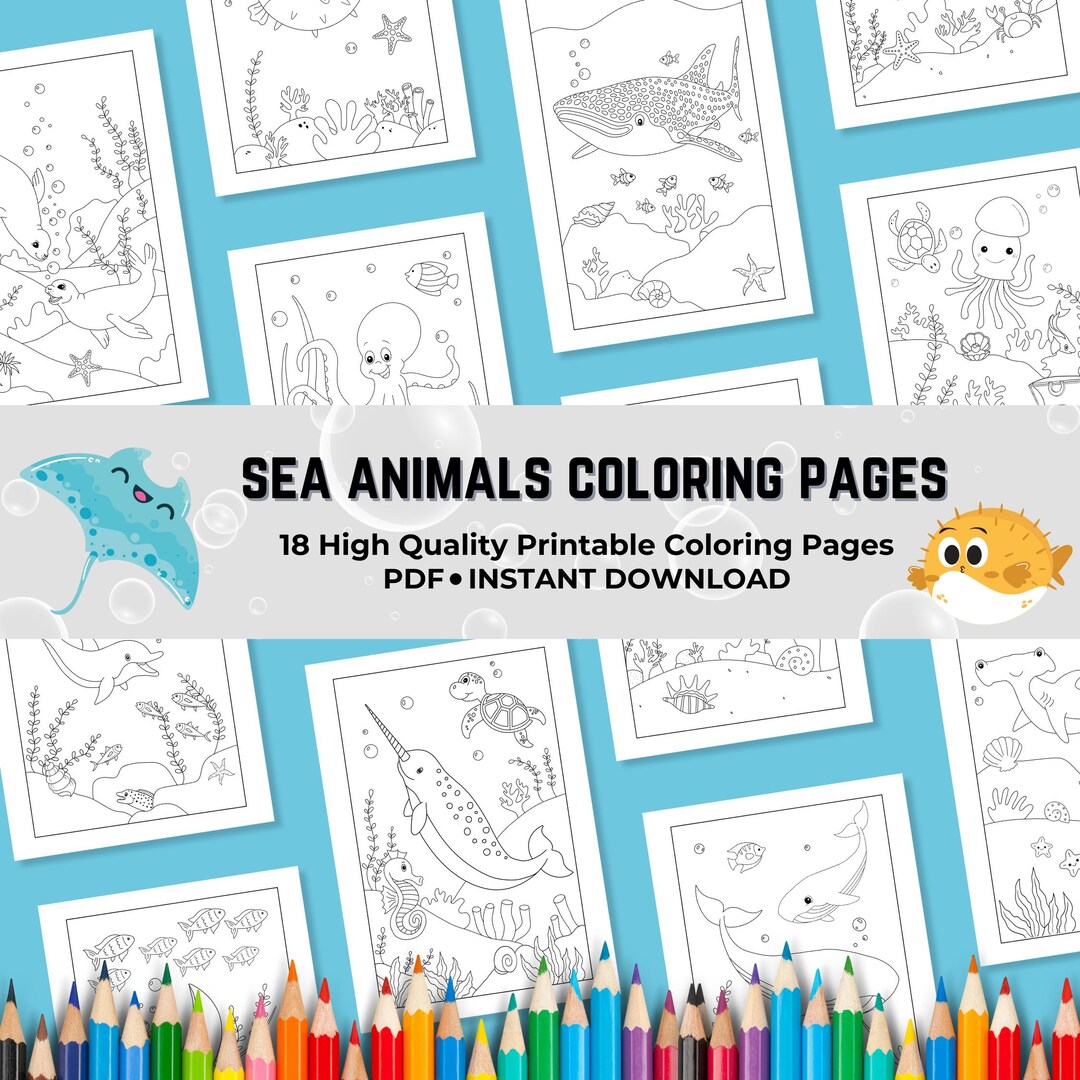 Sea Animal Coloring Book Pages for Kids - Ocean Creature Coloring Book ...