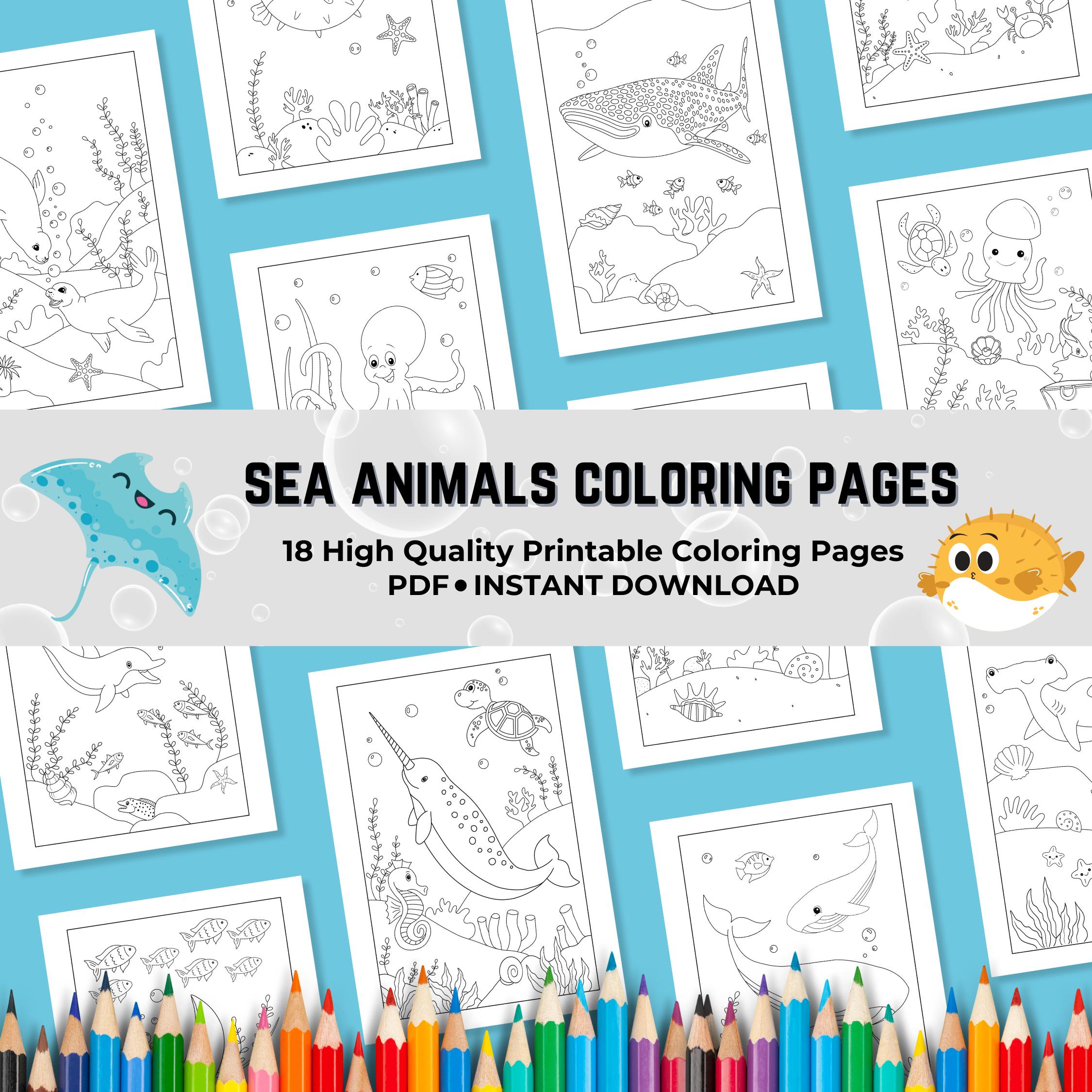 Sea Animal Coloring Book Pages for Kids Ocean Creature Coloring Book ...