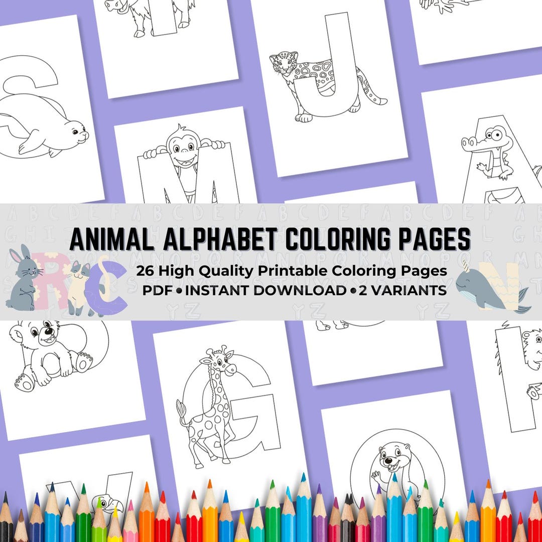 Animal Alphabet Coloring Pages - Instant Download - Educational ...