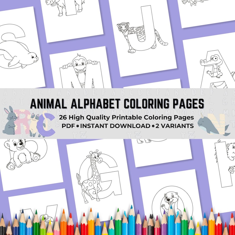 Animal Alphabet Coloring Pages - Instant Download - Educational ...