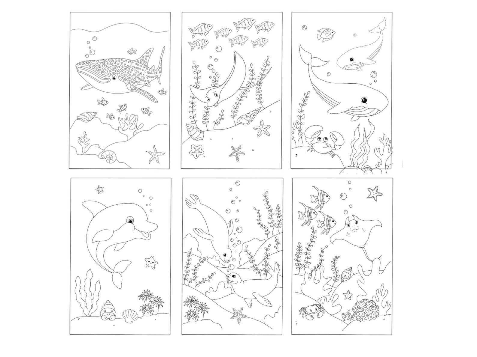 Sea Animal Coloring Book Pages for Kids Ocean Creature Coloring Book ...