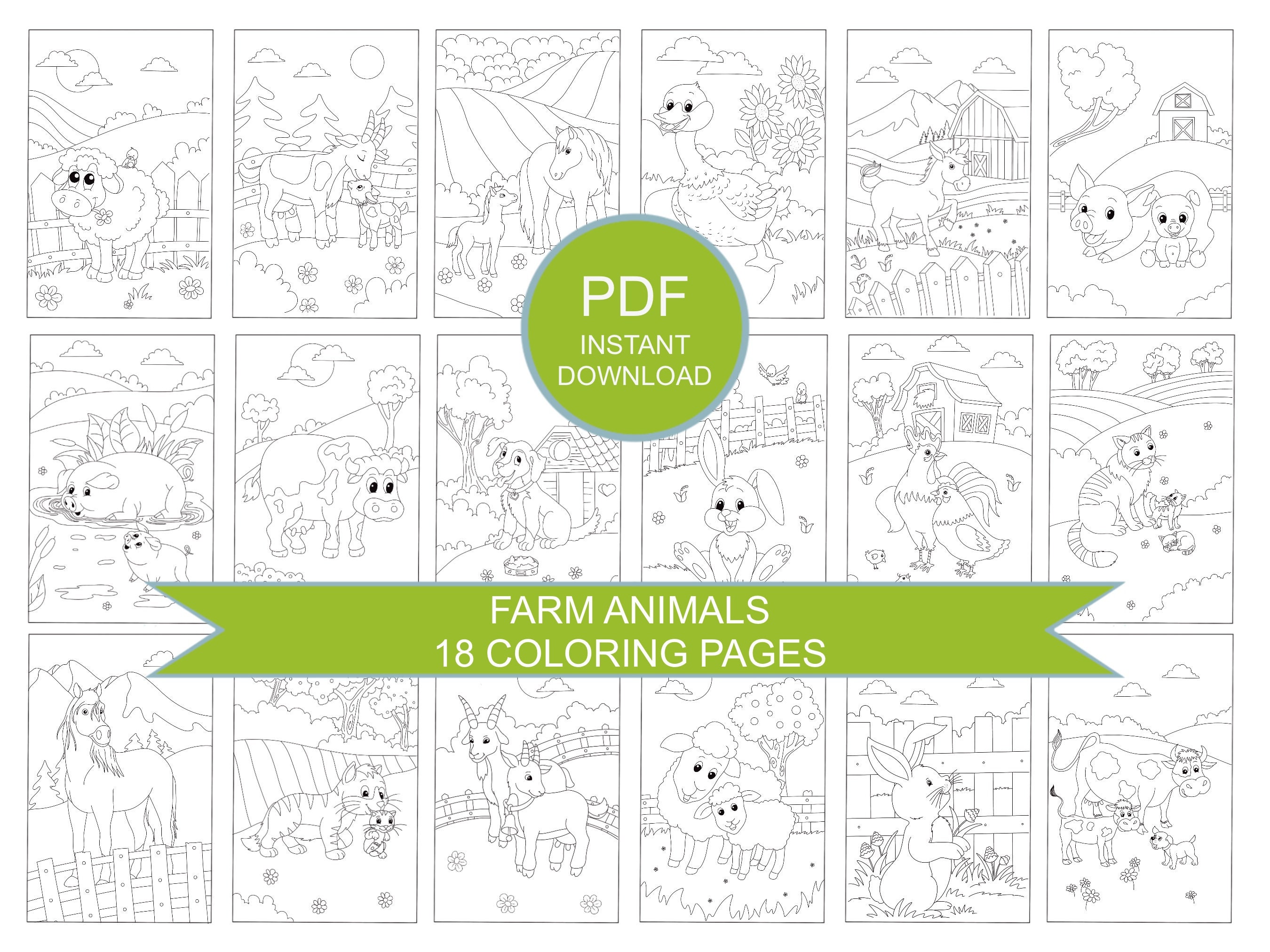 Farm Animals Coloring Book for Kids - Coloring Pages - Sheep, Horse ...