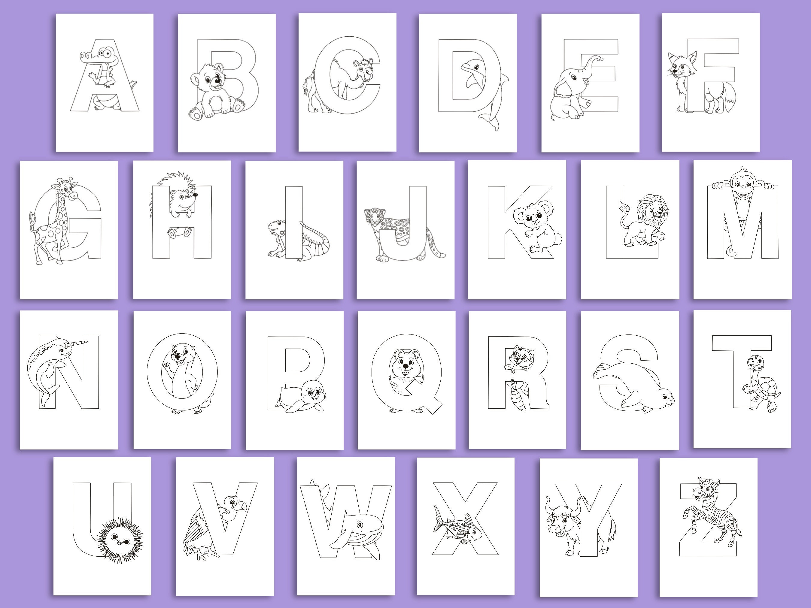 Animal Alphabet Coloring Pages - Instant Download - Educational ...