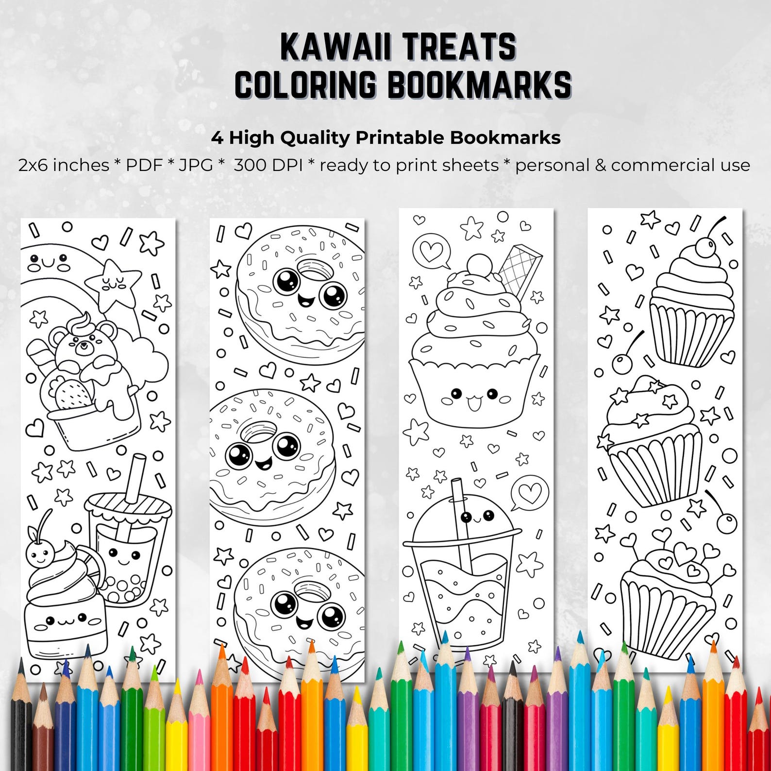 Printable Kawaii Treats Coloring Bookmarks for Adults and Kids, Reading ...