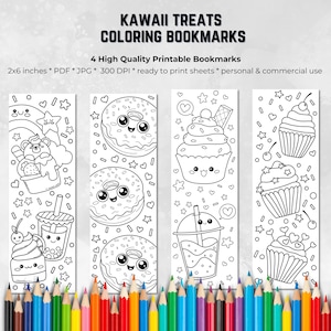 Printable Kawaii Treats Coloring Bookmarks for Adults and Kids, Reading ...