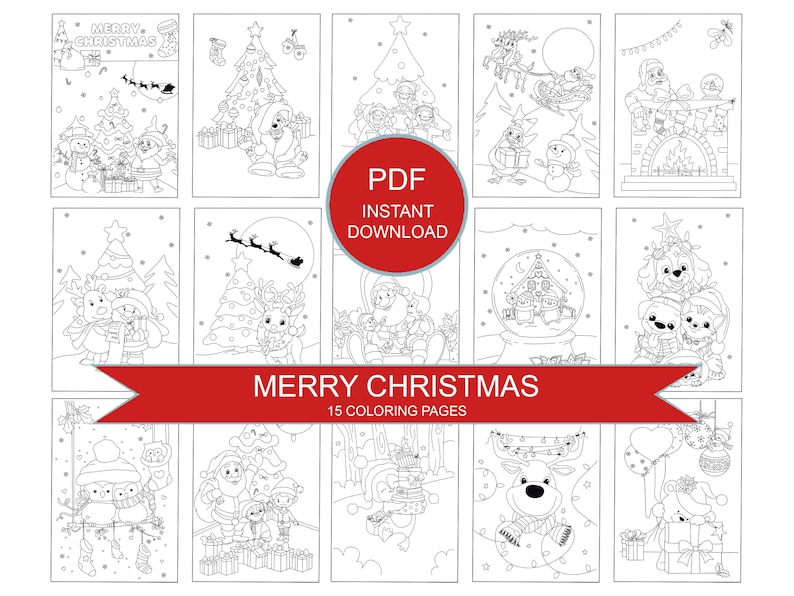 15 Christmas Coloring Pages for Kids - Christmas Coloring Book - Santa ...