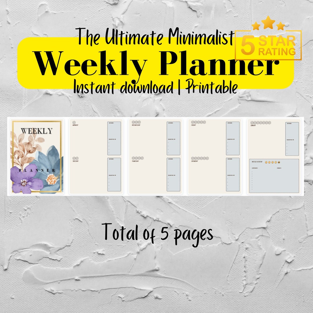 Minimalist Classy Marble and Floral Print Digital Weekly Planner ...