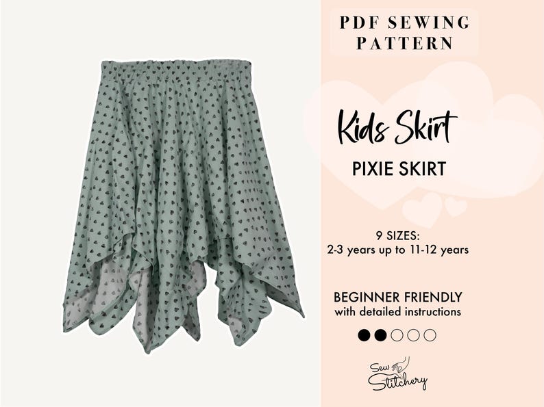 Girls Handkerchief Hem Skirt Sewing Pattern | Kids Pixie Style (PDF ...