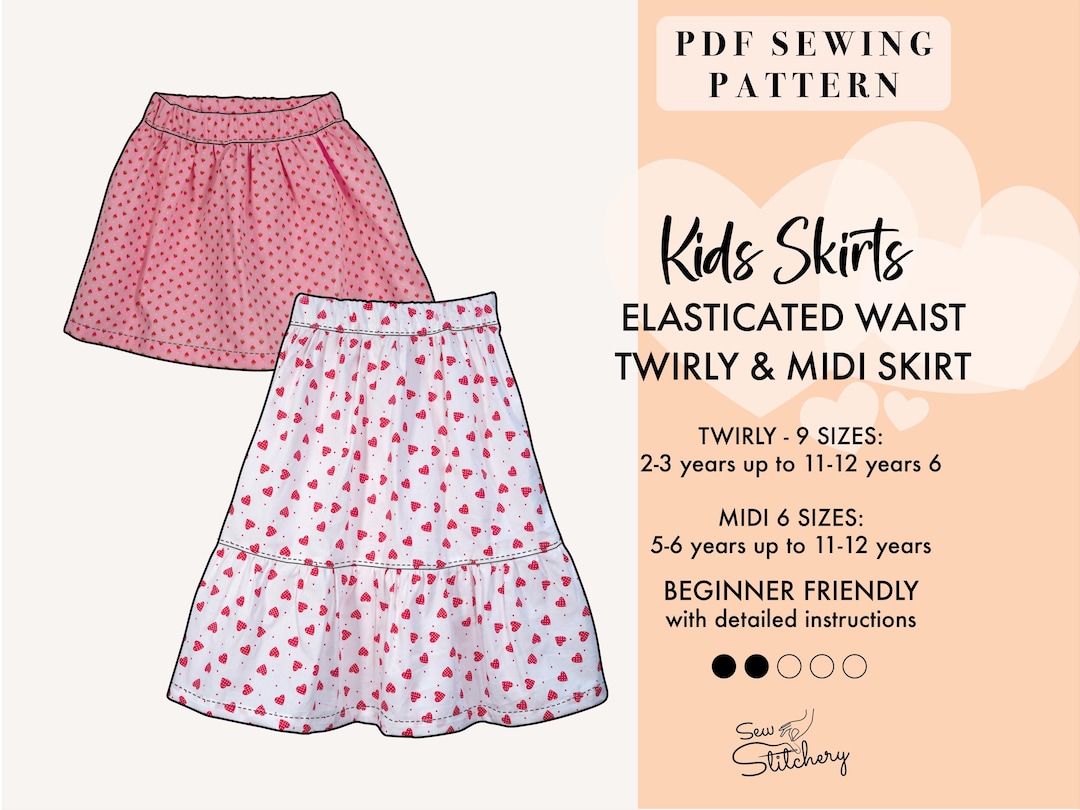 Girls Skirt Sewing Pattern Bundle / Midi Tiered Gathered Skirt + Twirly ...