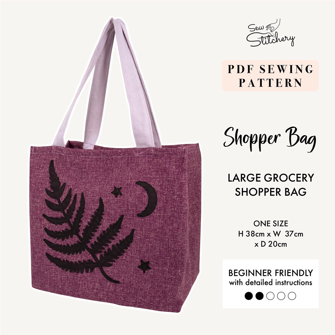 Grocery Shopper Bag PDF Sewing Pattern: Fern Appliqué Tote (digital ...