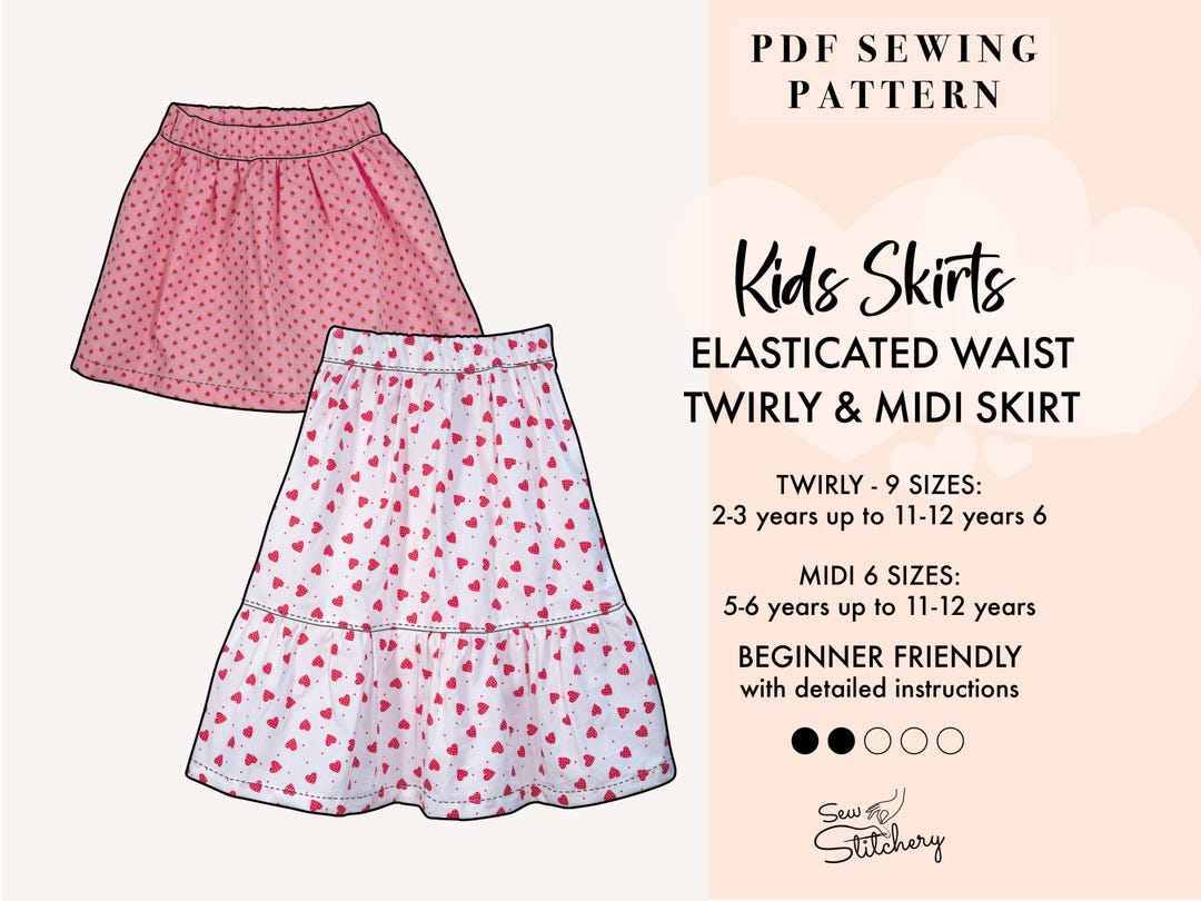 KIDS Skirt Sewing Pattern Bundle / Midi Tiered Gathered Skirt Twirly ...