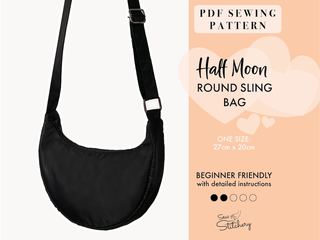 Round Sling Bag Sewing Pattern | Half Moon Bag With Pockets | Instant ...