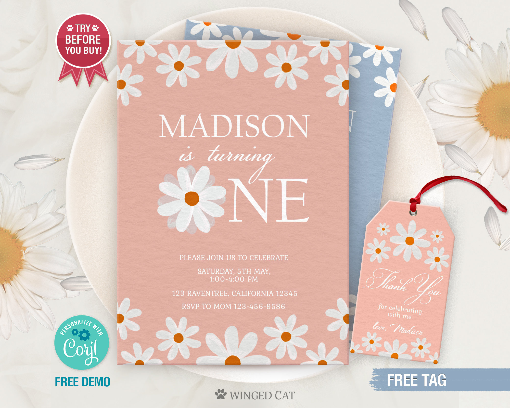 Daisy Birthday Invitation Editable, Daisy 1st Birthday Invite, Boho ...