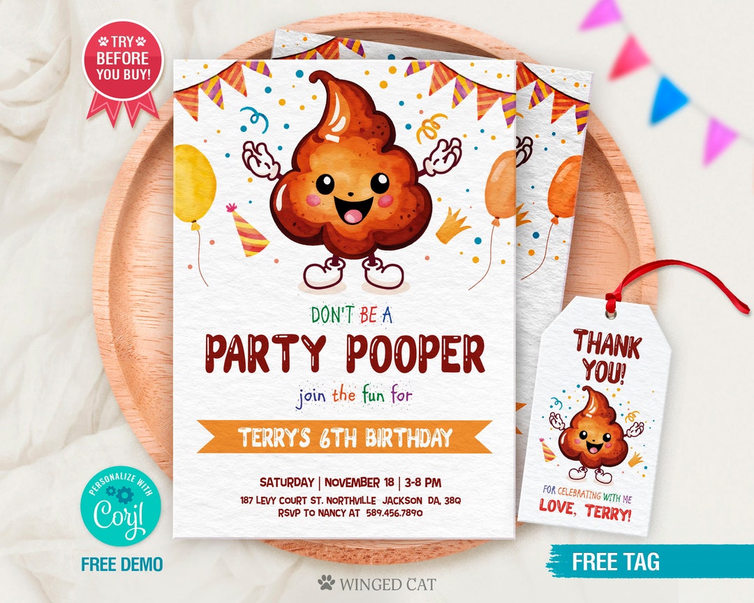 Poop Emoji Birthday Party Invitation, Party Pooper Invitation, Don't Be ...