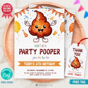 Poop Emoji Birthday Party Invitation, Party Pooper Invitation, Don't Be ...