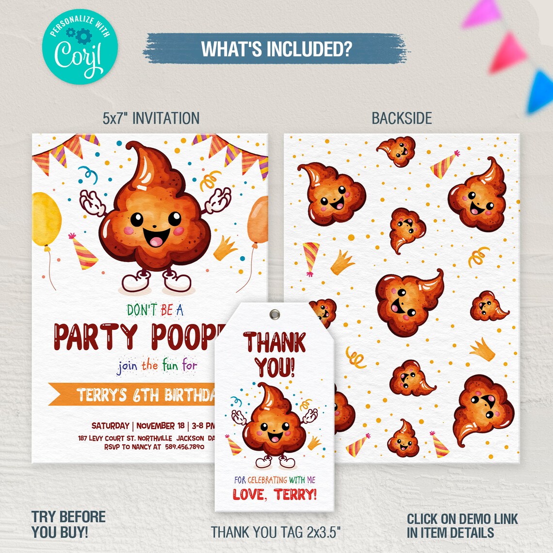Poop Emoji Birthday Party Invitation, Party Pooper Invitation, Don't Be ...