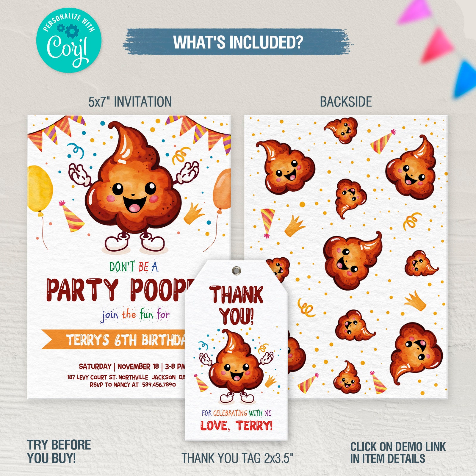 Poop Emoji Birthday Party Invitation, Party Pooper Invitation, Don't Be ...
