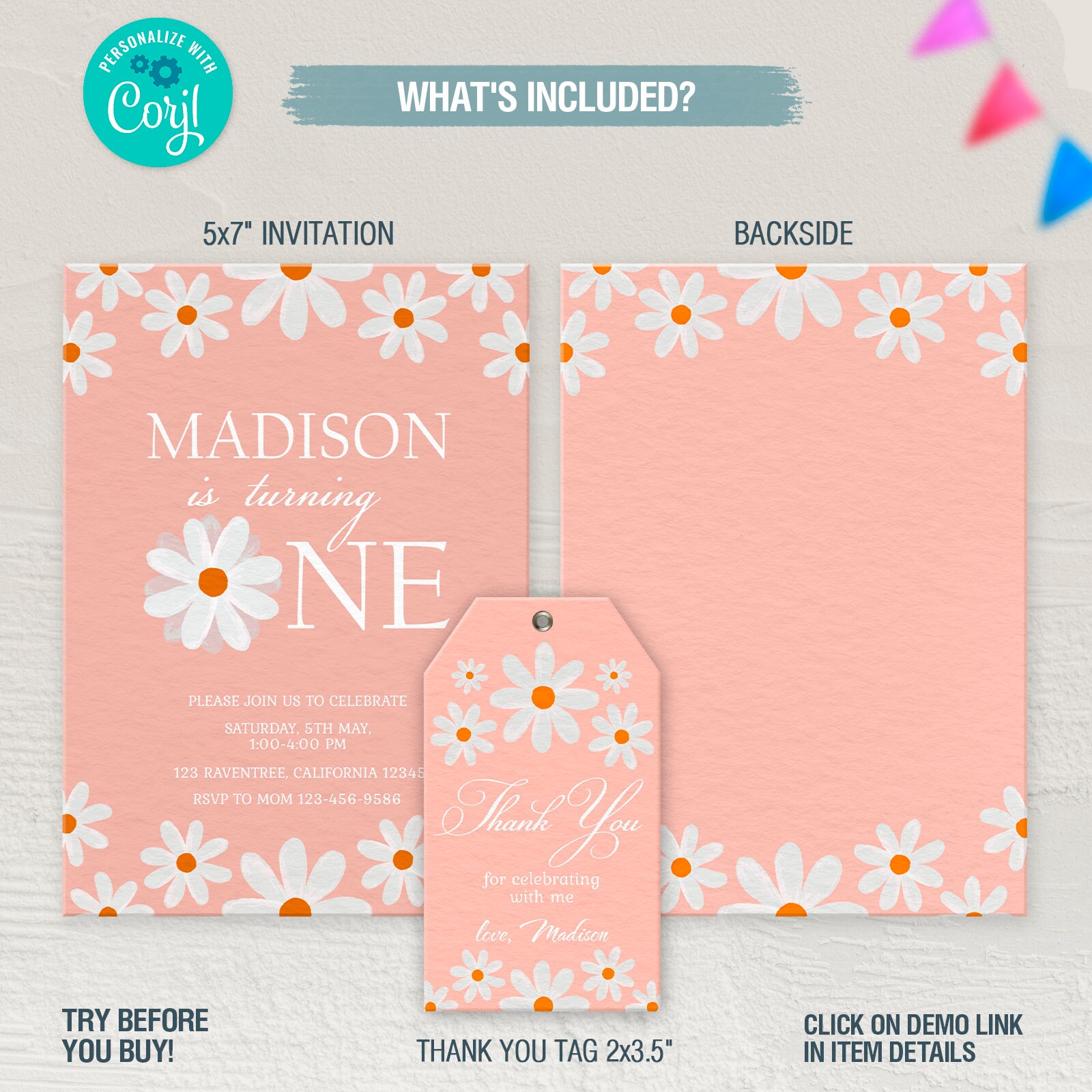 Daisy Birthday Invitation Editable, Daisy 1st Birthday Invite, Boho ...