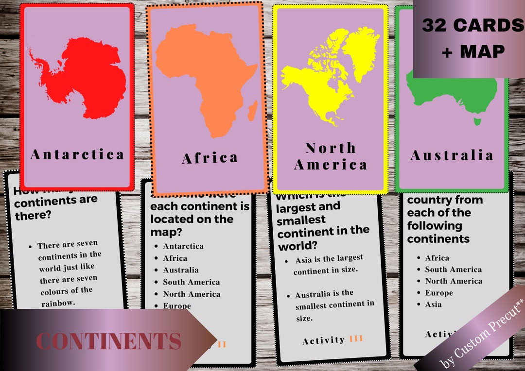 7 Continents Montessori Flashcards, 32-piece Flashcards With Questions ...