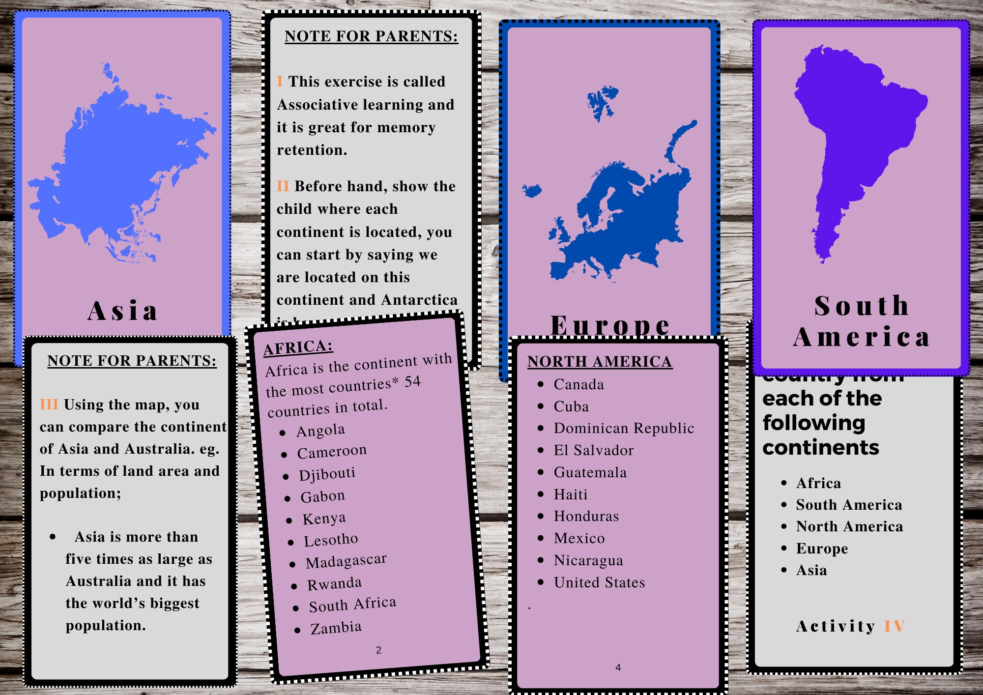 7 Continents Montessori Flashcards, 32-piece Flashcards With Questions ...