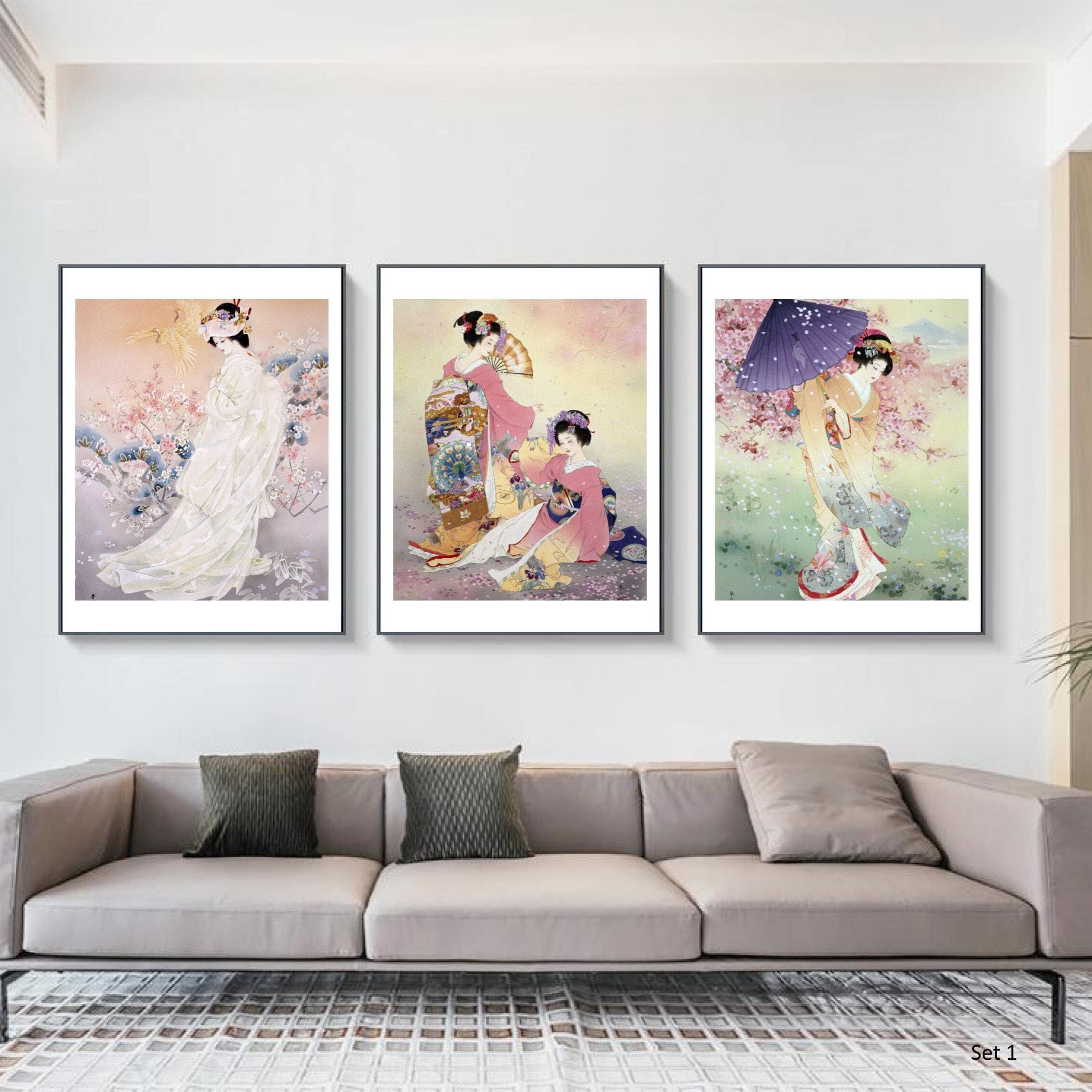 Gorgeous Geisha Girls Wall Art Prints - Set of 3 | Geisha Art Print ...