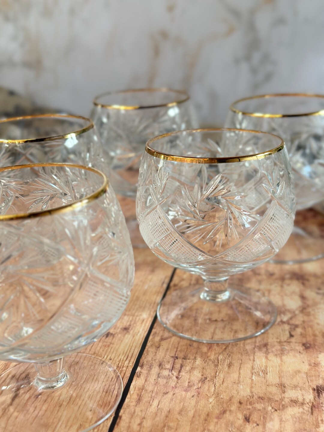 Chiseled Crystal Glasses, Russian Shape, Gold Edging - Etsy